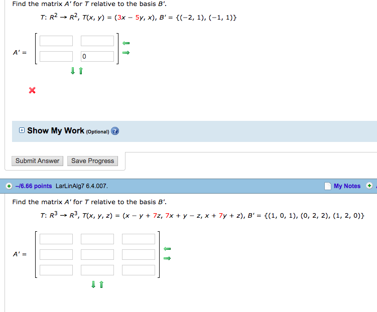 Solved Find the matrix A' for T relative to the basis B' T: | Chegg.com