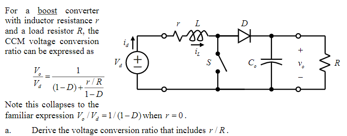 Solved For a boost converter with inductor resistan and a | Chegg.com