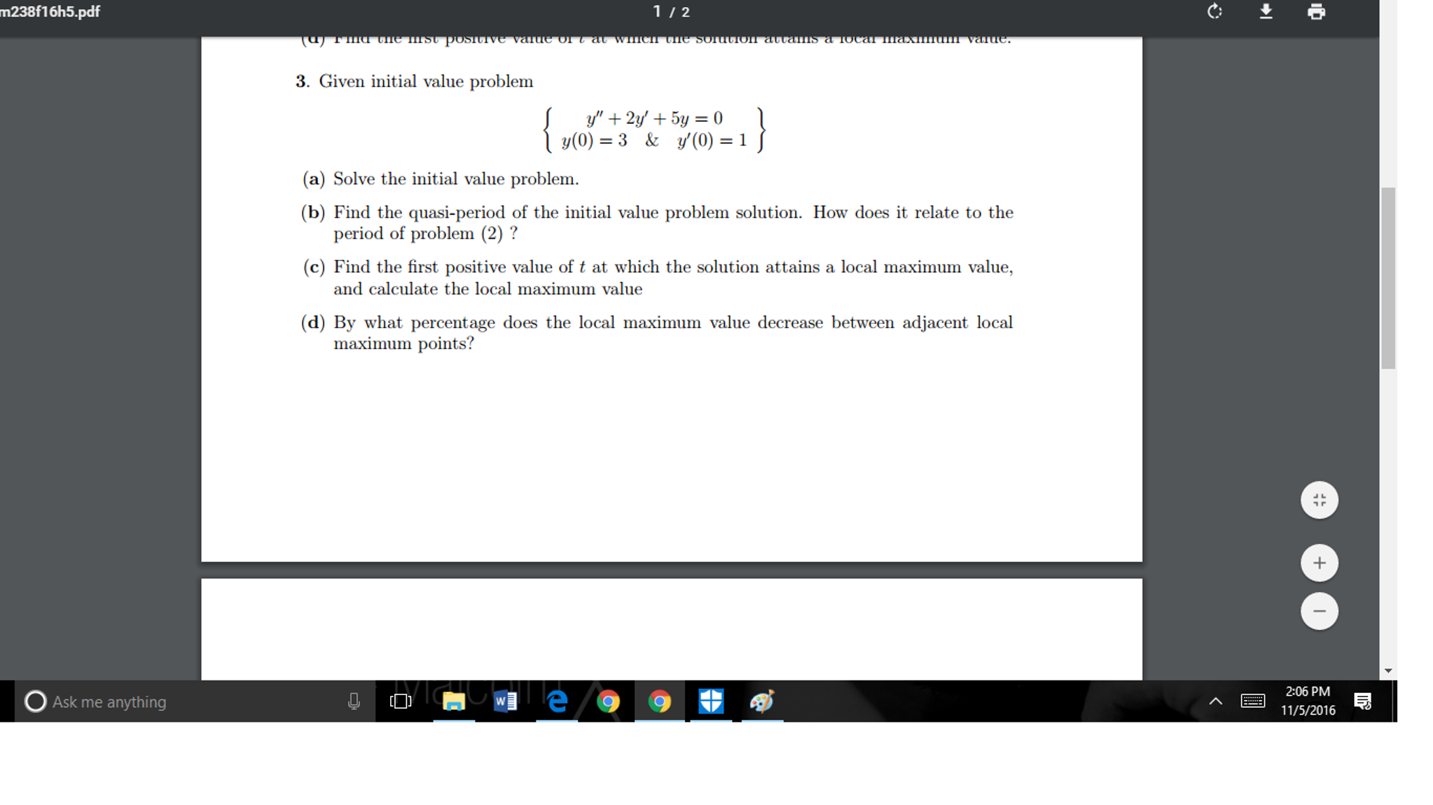 Solved Given initial value problem. {y" + 2y' + 5y = 0 | Chegg.com