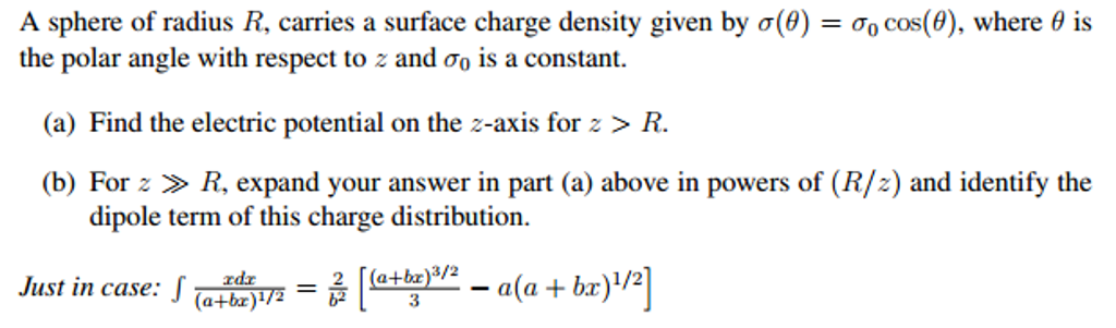 Solved A sphere of radius R, carries a surface charge | Chegg.com