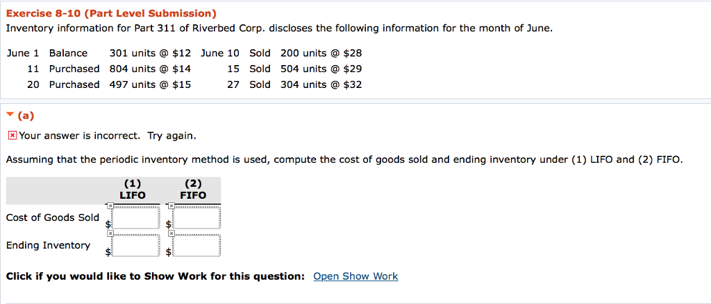 Solved Exercise 8-10 (Part Level Submission) Inventory | Chegg.com