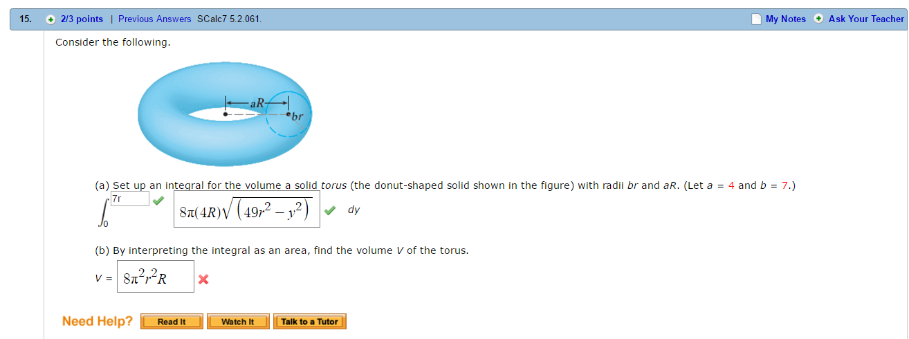 Solved (a) Set up an integral for the volume a solid torus | Chegg.com