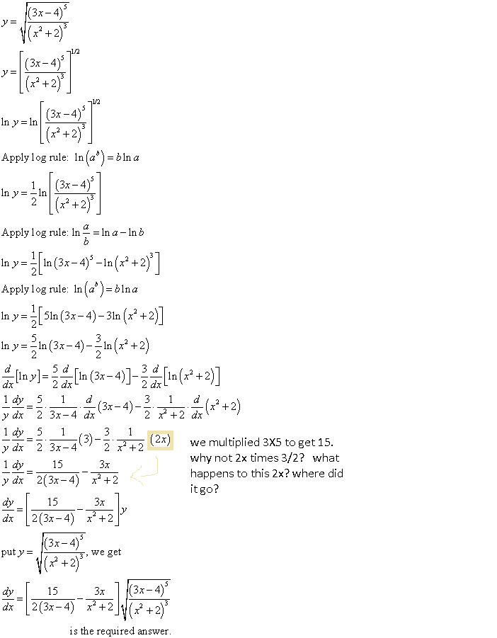 Solved Y 3x 4 5 x2 2 3 1 2 Ln Y Ln 3x 4 5 Chegg