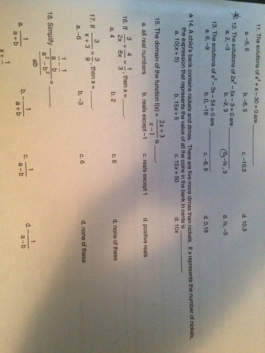 Solved The Solutions Of X2 X 30 0 Are The Solutions Chegg