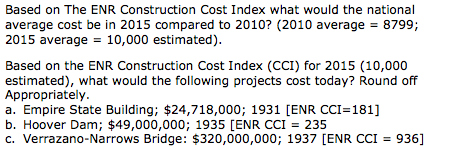 Based on The ENR Construction Cost Index what would | Chegg.com