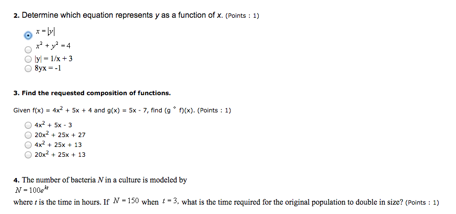 Solved 2 Determine Which Equation Represents Y As A