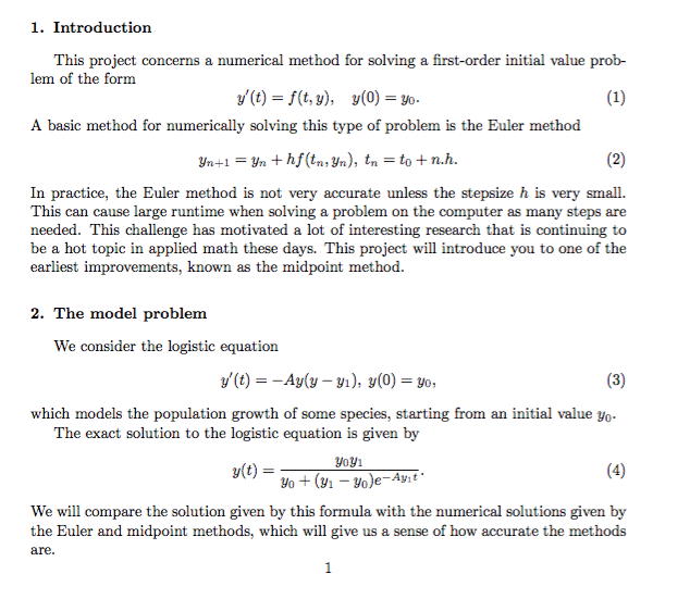 Solved 1. Introduction This project concerns a numerical | Chegg.com