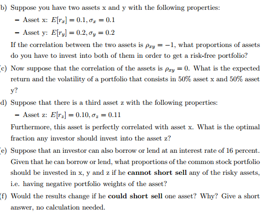 Solved Suppose you have two assets x and y with the | Chegg.com