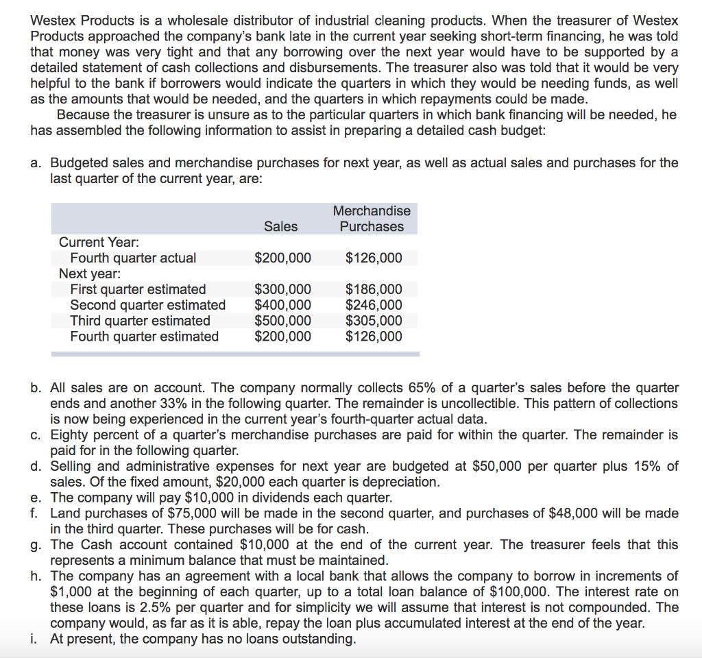 Solved Westex Products is a wholesale distributor of | Chegg.com