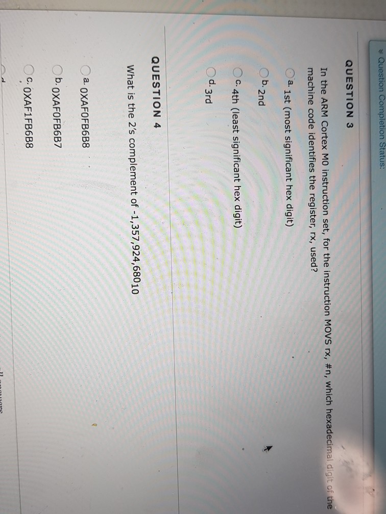 Solved Question Completion Status: QUESTION 3 In the ARM | Chegg.com Solved Question Completion Status: QUESTION 3 In the ARM | Chegg.com