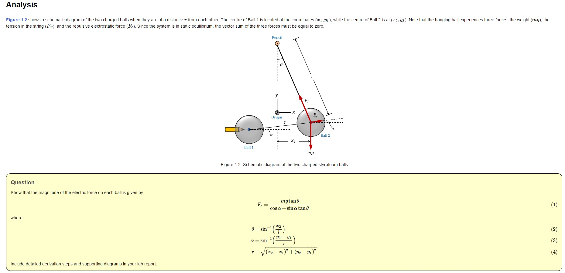 Solved Shows a schematic diagram of the two charged balls | Chegg.com
