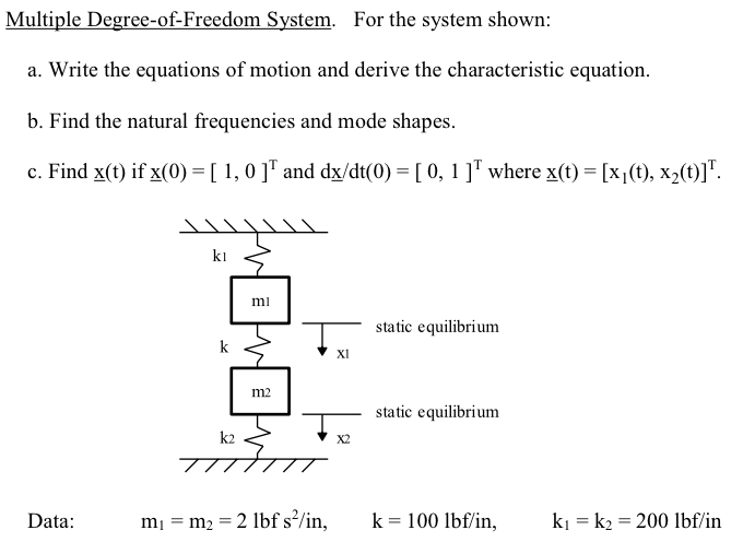 Solved Multiple Degree-of-Freedom System. For the system | Chegg.com