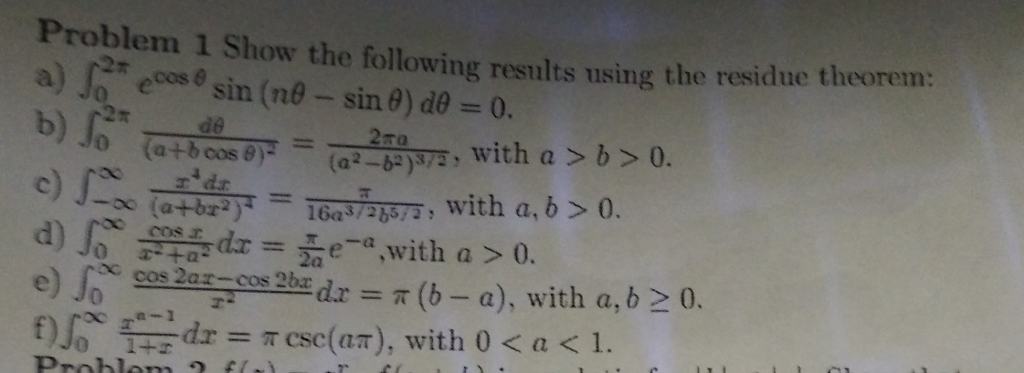 Solved Show the following results using the residue theorem: | Chegg.com