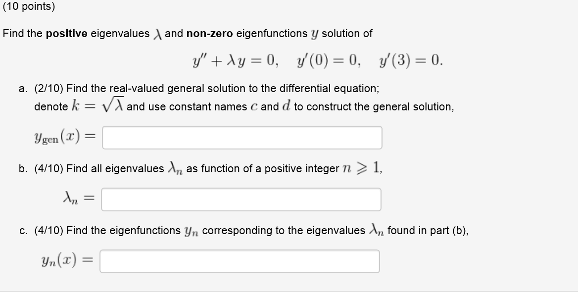 Find the positive eigenvalues lambda and non-zero | Chegg.com
