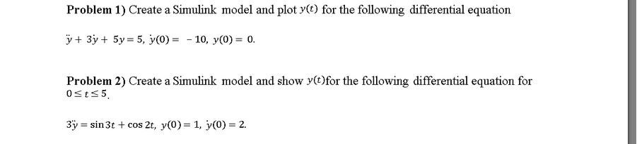 Solved Create a Simulink model and plot y(0 for the | Chegg.com