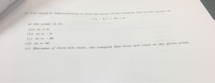 Solved Use implicit differentiation find the slope of the | Chegg.com