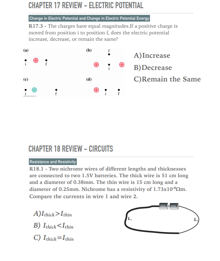 Solved CHAPTER 17 REVIEW- ELECTRIC POTENTIAL Change in | Chegg.com