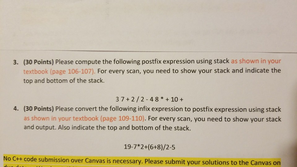 Solved (30 Points) Please compute the following postfix | Chegg.com