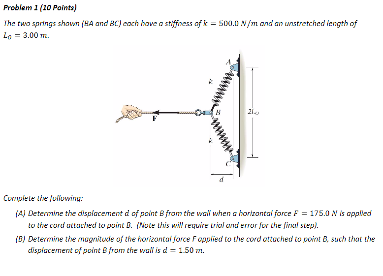 Solved Problem 1 (10 Points) The two springs shown (BA and | Chegg.com