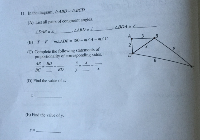Solved In the diagram, triangle ABD~triangle BCD List all | Chegg.com