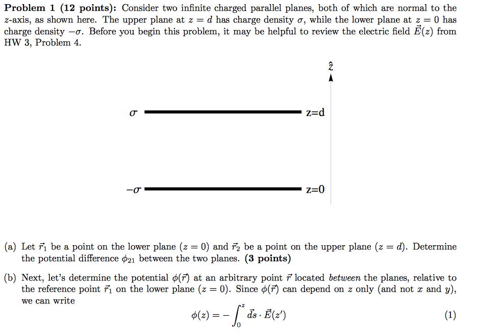 Solved Problem 1 (12 points): Consider two infinite charged | Chegg.com