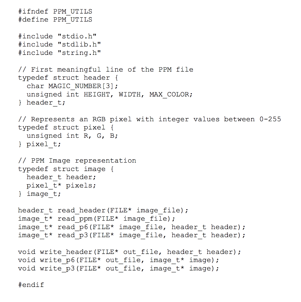 # include "ppm utils. h" image_t* read_ppm (FILE* | Chegg.com