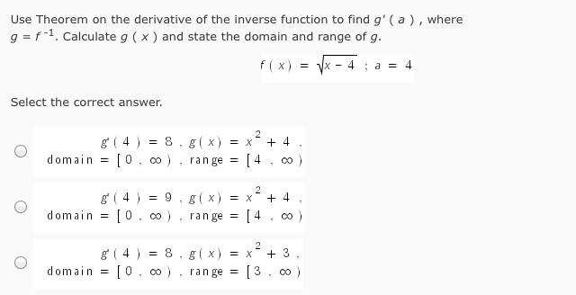 Solved Use Theorem on the derivative of the inverse function | Chegg.com