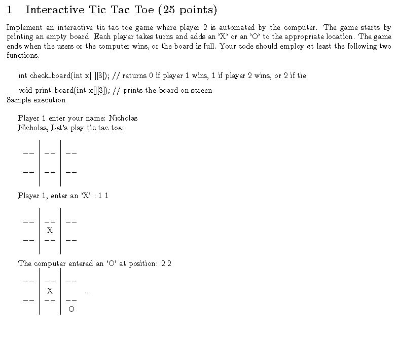Solved Implement an interactive tic tac toe game where | Chegg.com