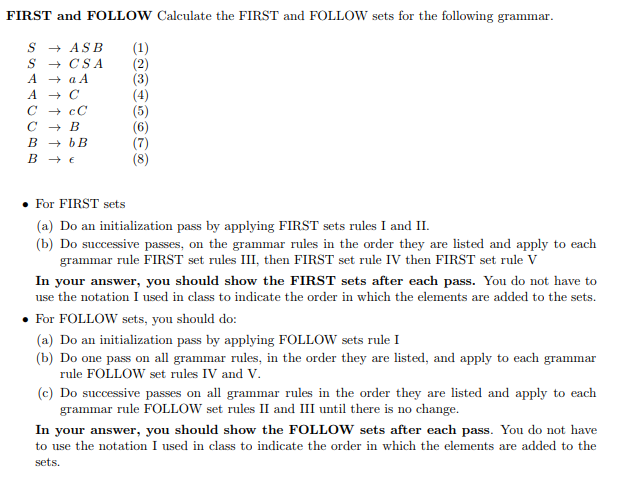 Solved FIRST and FOLLOW Calculate the FIRST and FOLLOW sets | Chegg.com
