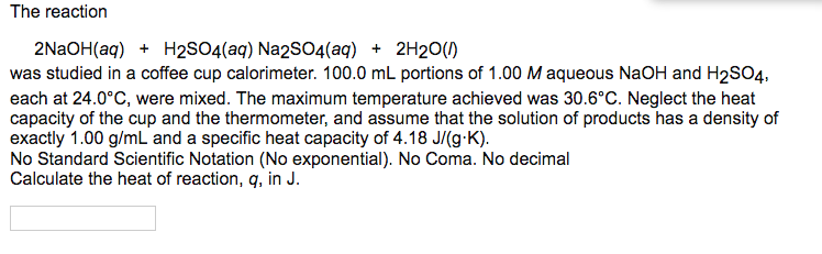 Solved The reaction 2NaOH(aq) + H2SO4(aq) Na2SO4(aq) + | Chegg.com