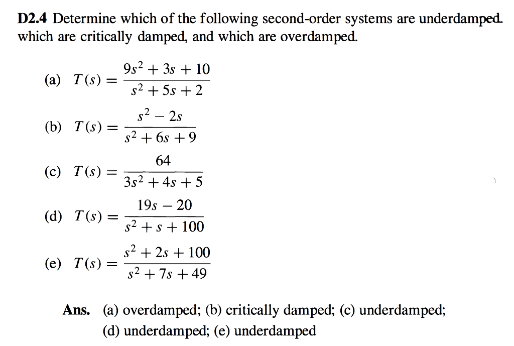 Solved D2.4 Determine which of the following second-order | Chegg.com