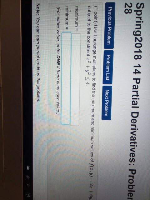 Solved Spring2018 14 Partial Derivatives: Probler 28 | Chegg.com