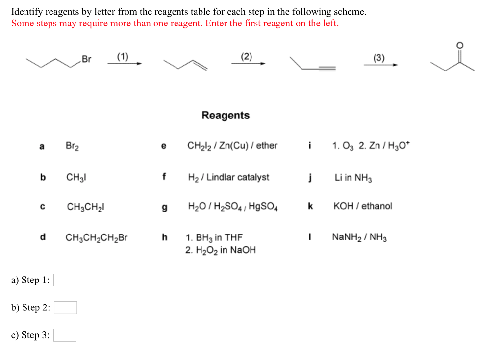 Solved Identify reagents by letter from the reagents table | Chegg.com