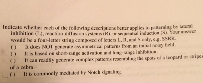 Solved Indicate whether each of the following descriptions | Chegg.com