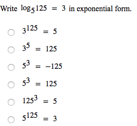 Solved Write log5 125 = 3 in exponential form. | Chegg.com