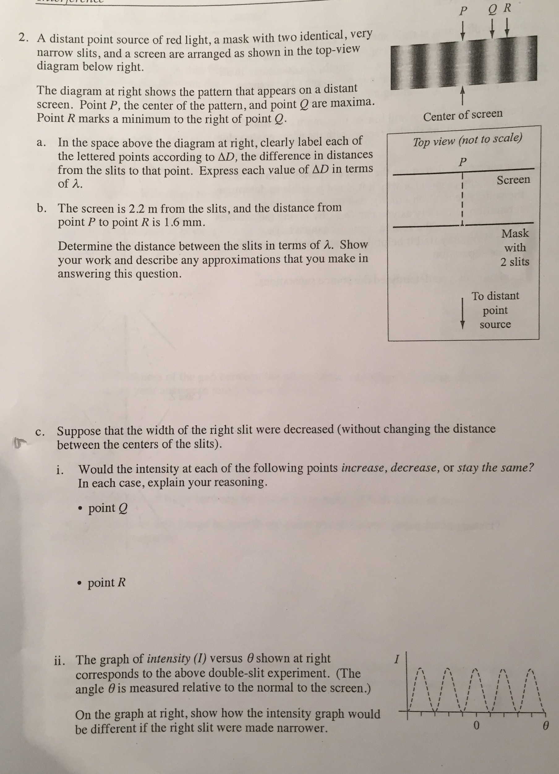 Solved A distant point source of red light, a mask with two | Chegg.com