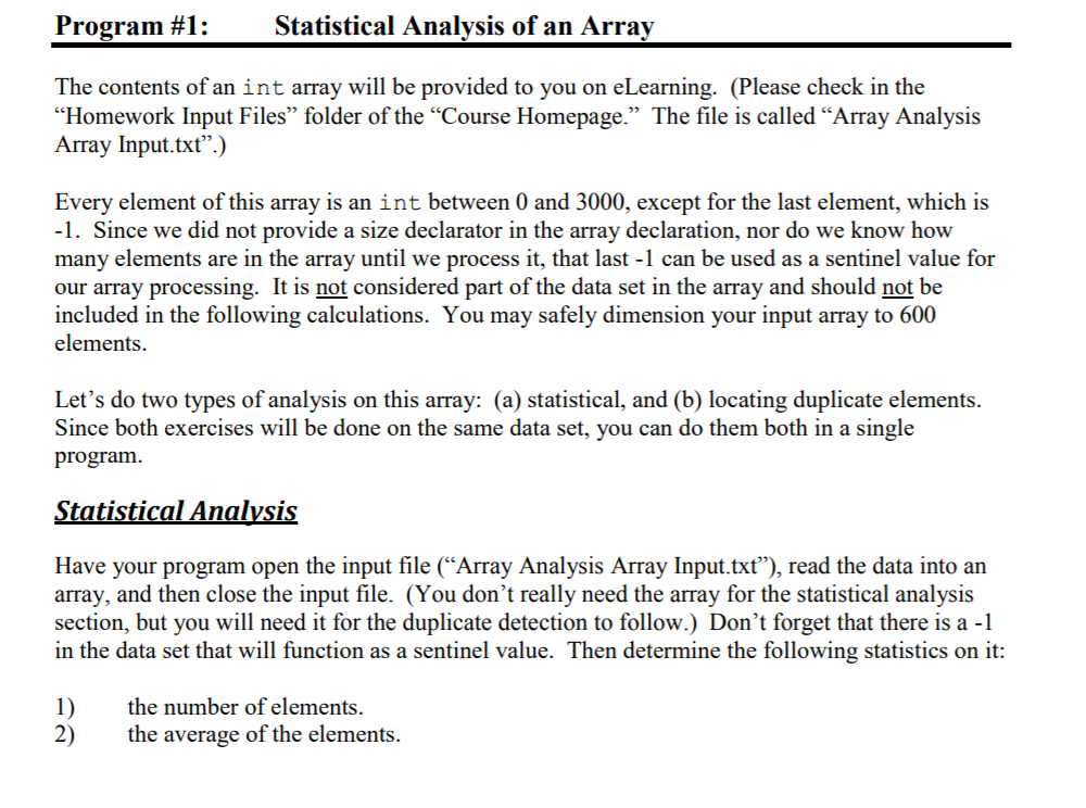 Solved Program 1 Statistical Analysis Of An Array The 3137