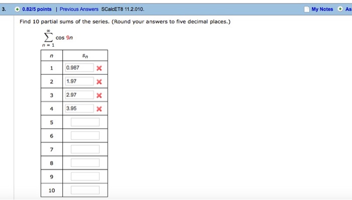 Solved Find 10 partial sums of the series. (Round your | Chegg.com