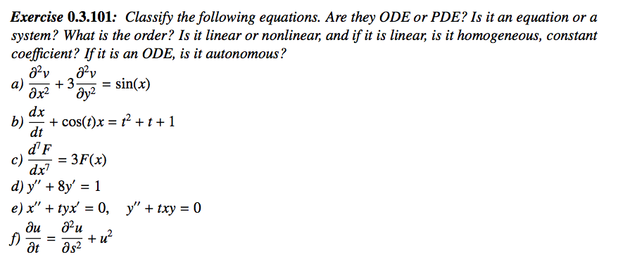 Solved Exercise 0.3.101: Classify the following equations. | Chegg.com