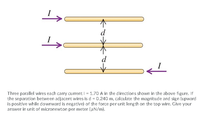 Solved Three parallel wires each carry currentI 1.70 A in | Chegg.com