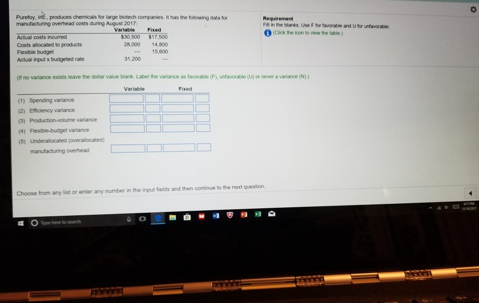 Solved Purefoy, inc., produces chemicals for large blotech | Chegg.com