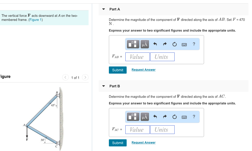 Solved Part A The vertical force F acts downward at A on | Chegg.com