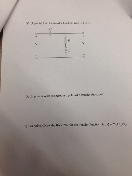 Solved Find the transfer function H(omega) = V_0/V_i. What | Chegg.com