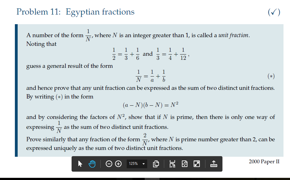 Solved Problem 11: Egyptian fractions A number of the | Chegg.com