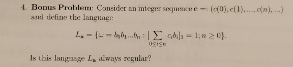 Solved 4. Bonus Problem: Consider an integer sequence c: | Chegg.com