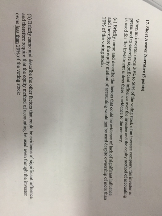 Solved When an investor owns 20% to 50% of the voting stock | Chegg.com