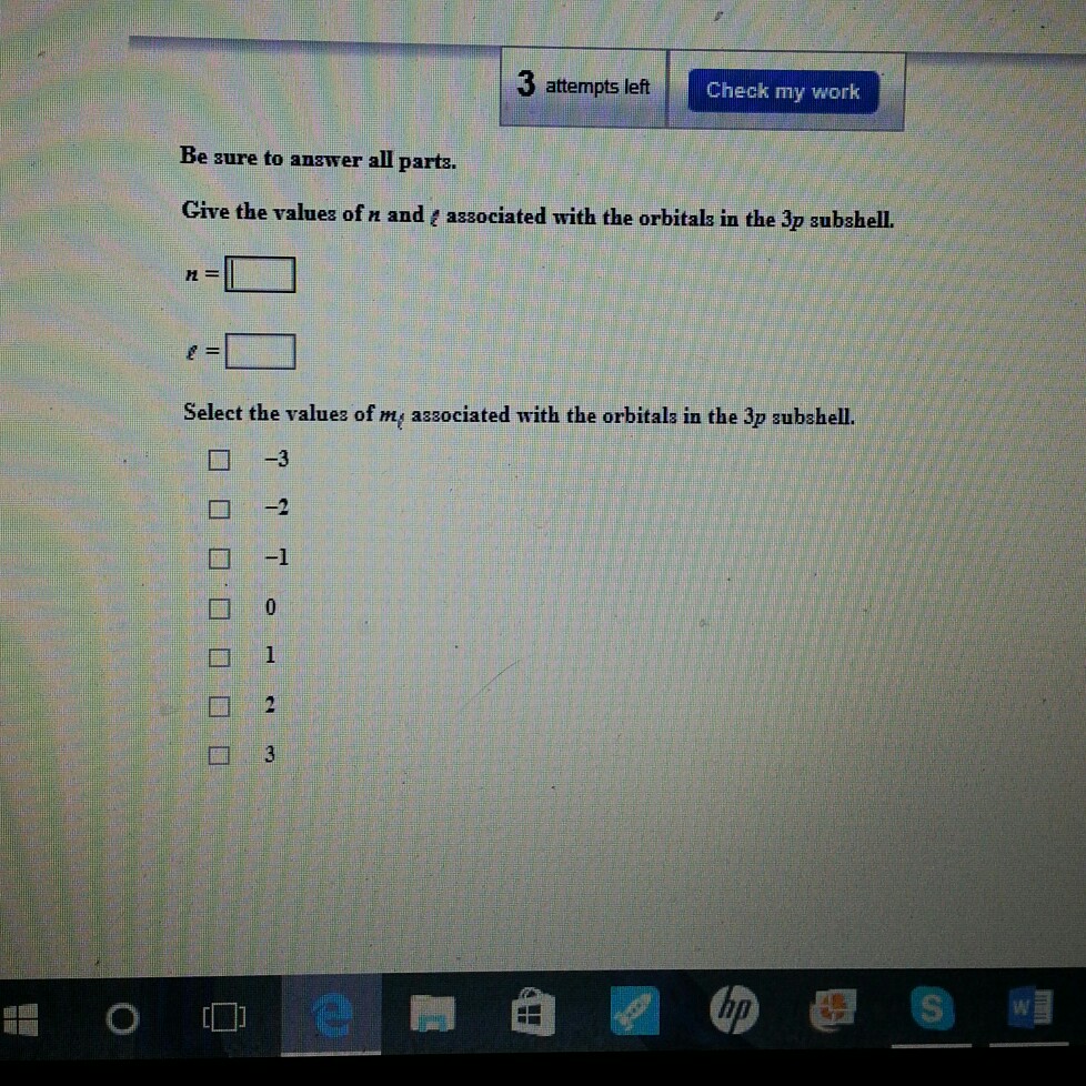 Solved Give the values of n and l associated with the | Chegg.com