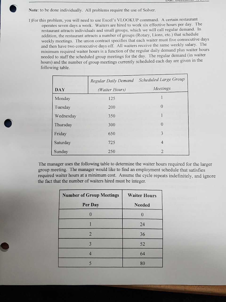 Solved PLS solve this problem by using EXCEL and SOLVER. PLS | Chegg.com