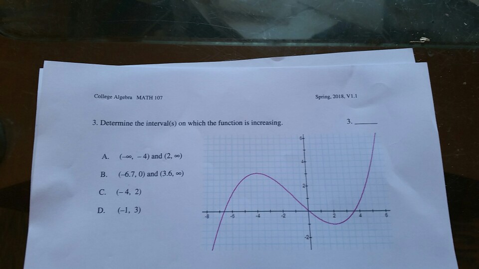 Solved College Algebra MATH 107 Spring, 2018, V1.1 3. | Chegg.com