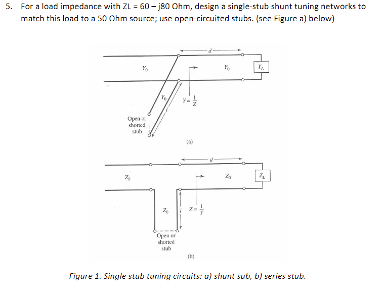 Solved 5. For a load impedance with ZL 60-j80 Ohm, design a | Chegg.com